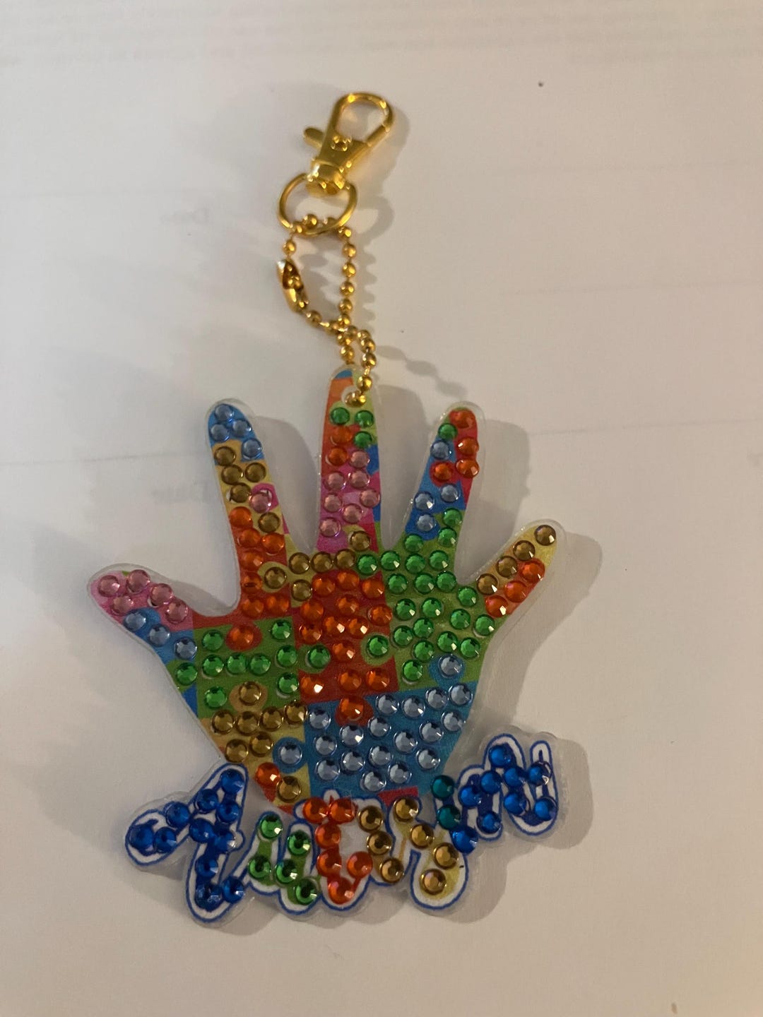 Single Sided Diamond Art Hand Autism Keychain - Etsy