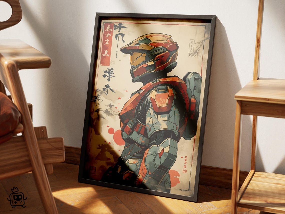 Master Chief Poster, Japanese Art Style Digital Print, Halo Game Poster ...