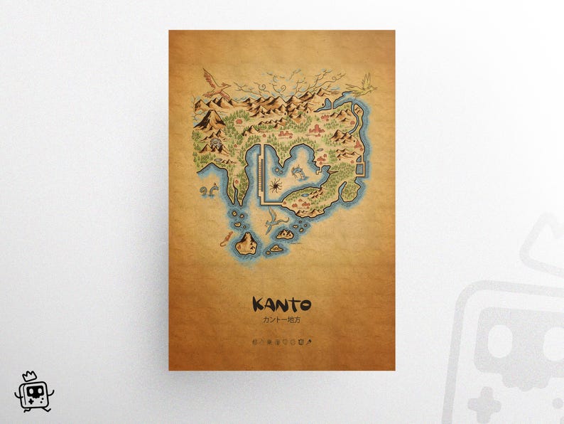 Pokemon Kanto Poster, Video Game Poster, Pokemon Gift, Printable Wall ...