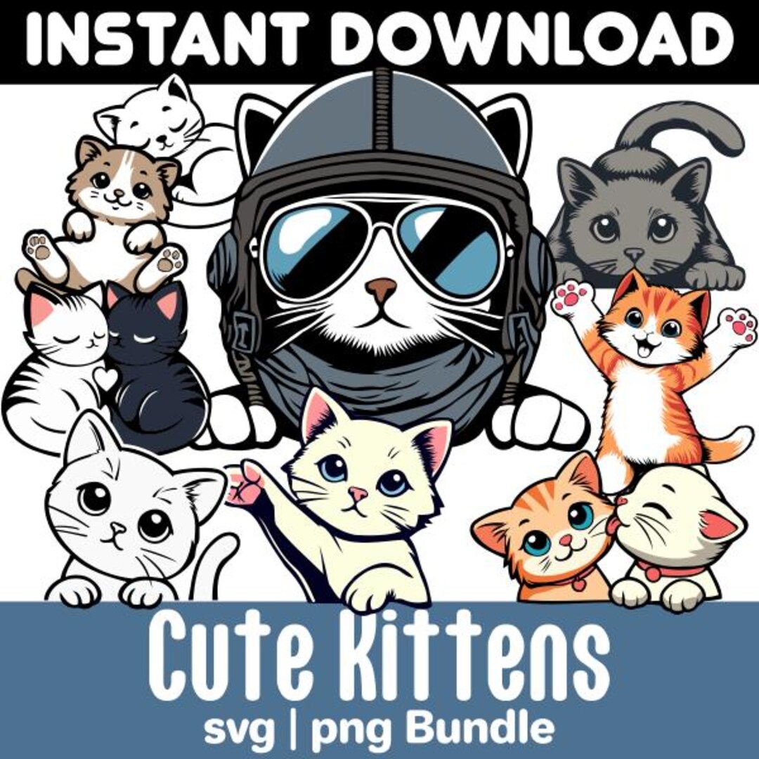 Cute Kitten SVG PNG, Bundle of 9, Clipart, Craft, Valentines, Gift, Cat ...