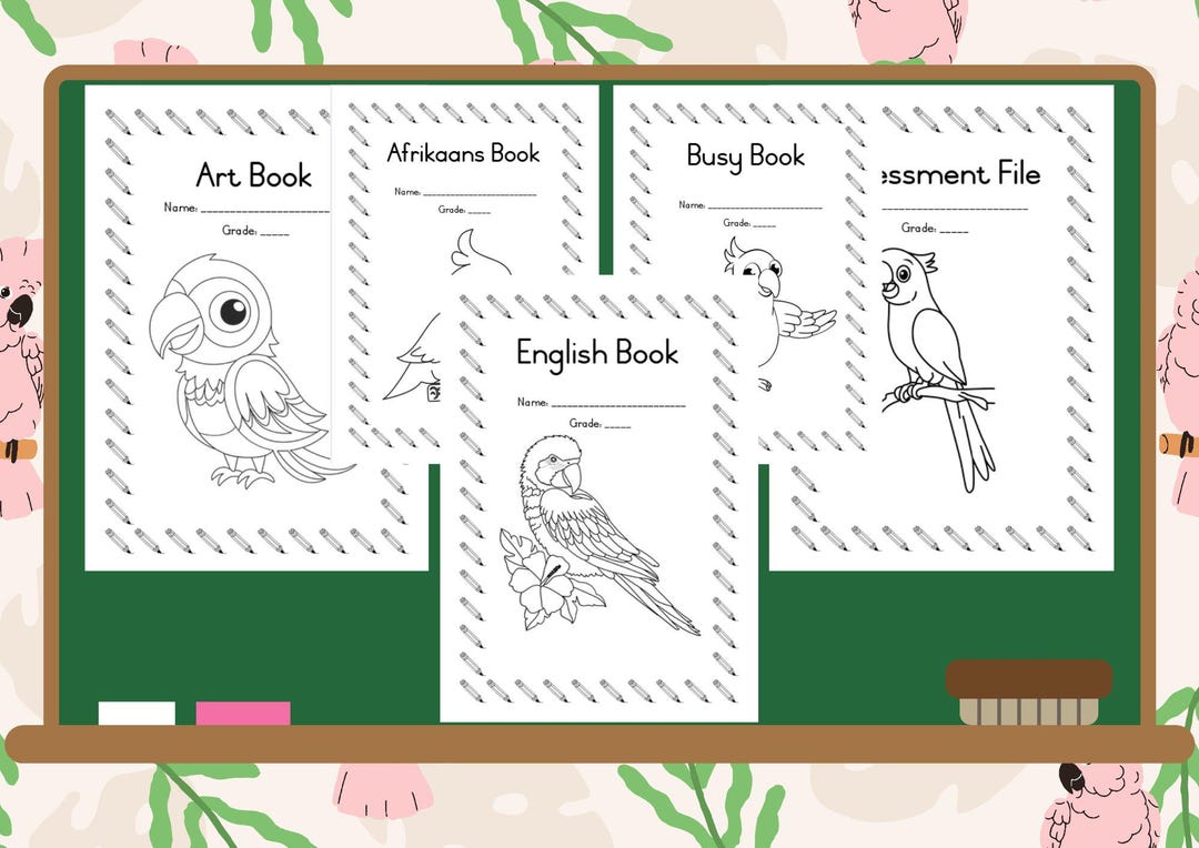 Parrot Theme Classwork Book Covers: English, Afrikaans, Mathematics ...