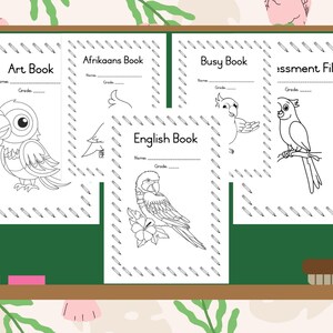 Parrot Theme Classwork Book Covers: English, Afrikaans, Mathematics ...