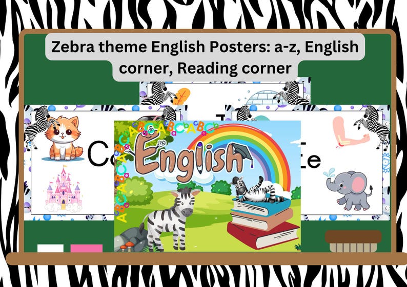 Zebra Theme English Posters: Alphabet Posters or Flash Cards a – Z ...