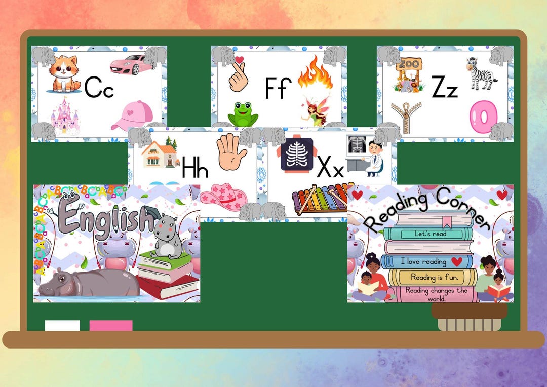 Hippo Theme English Posters: English and Reading Corner, Alphabet ...