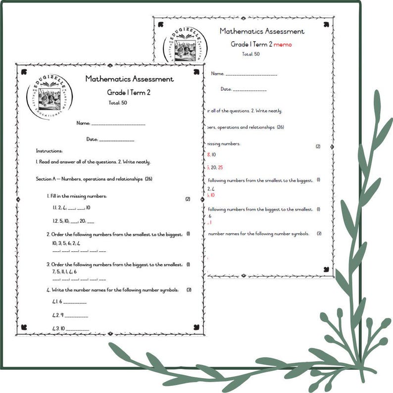 Grade 1 Term 2 Mathematics Assessment. Number, Operations and Relations ...