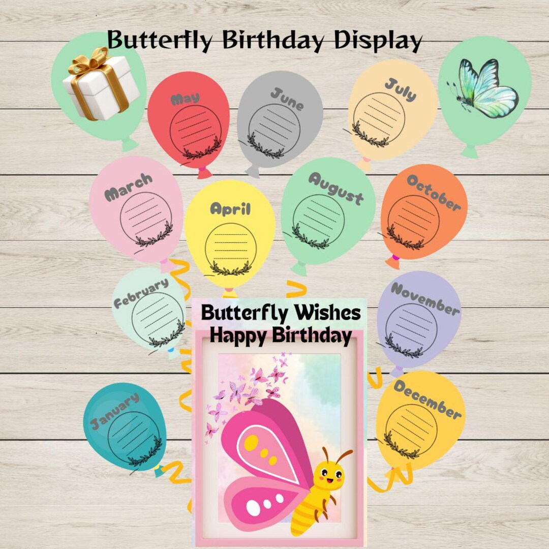 Butterfly Theme Birthday Chart, Butterfly Poster With Monthly Birthday ...