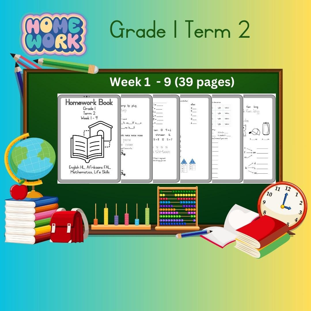 Grade 1 Homework Book Term 1 Week 1 - 9 English, Afrikaans, Mathematics ...