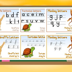 Giraffe, Monkey, Tortoise Letters, Print and Cursive Classroom Posters ...