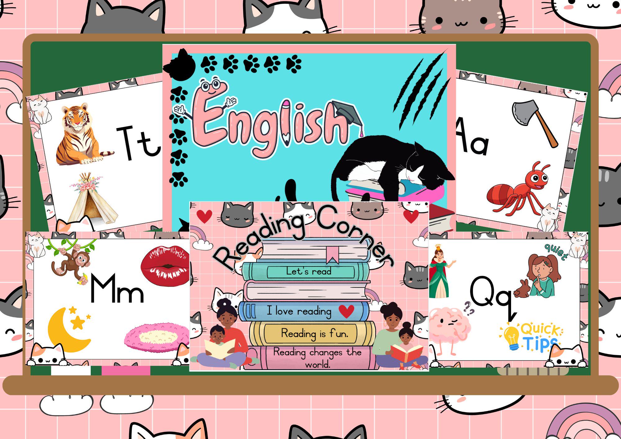 Cat Theme English Posters: Alphabet Cards a - Z, English Corner ...