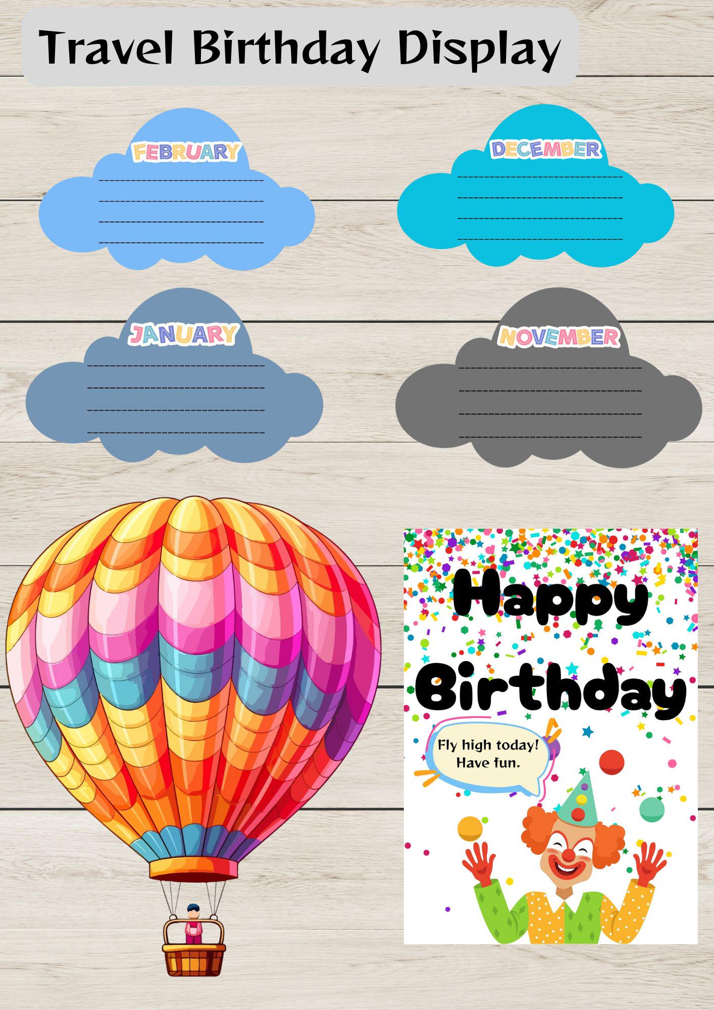 Travel Classroom Birthday Chart With Hot Air Balloon and Birthday Month ...