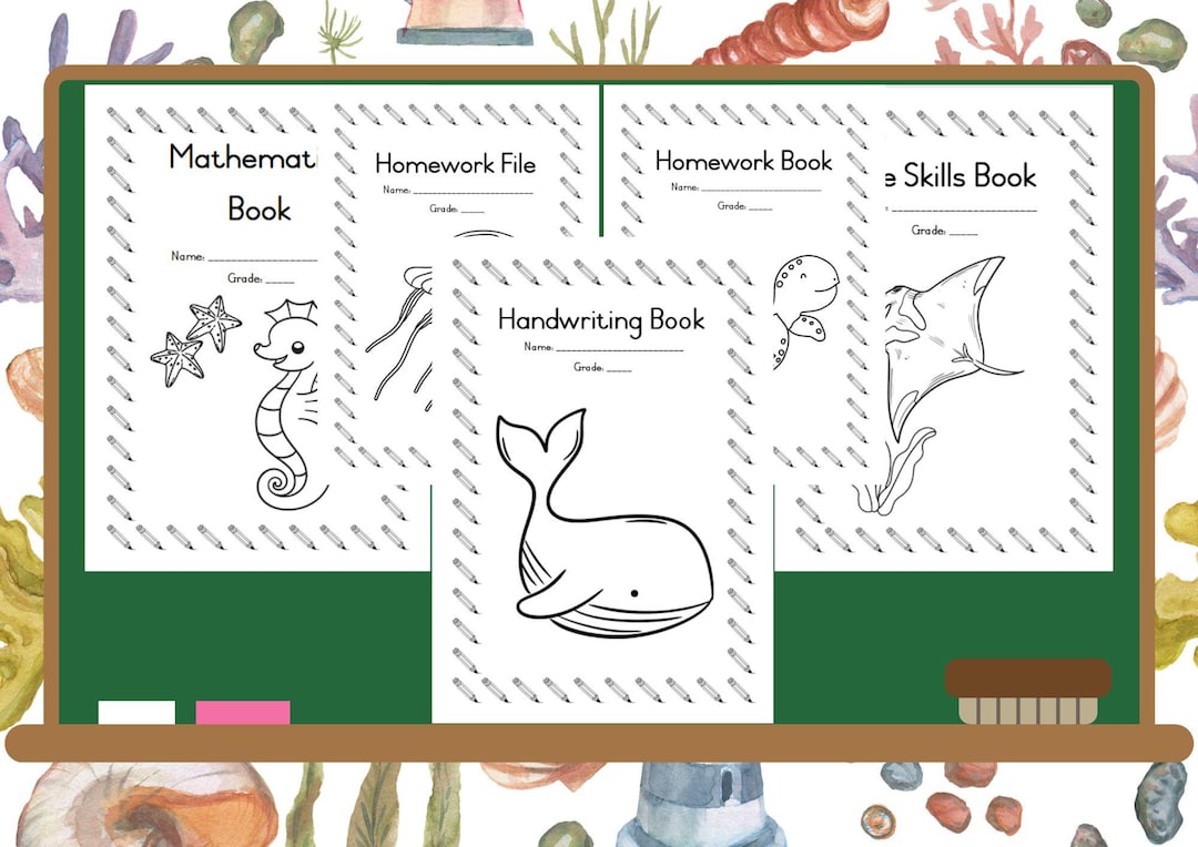 Sea Creatures Classwork Book Covers: English, Afrikaans, Mathematics ...