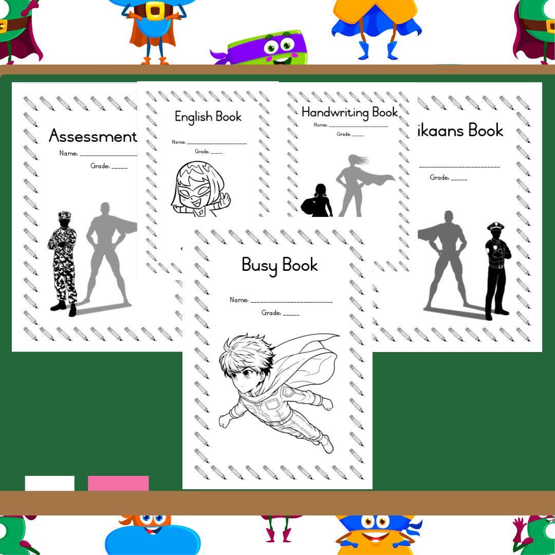 Hero Theme Classwork Book Covers: English, Afrikaans, Mathematics, Life ...