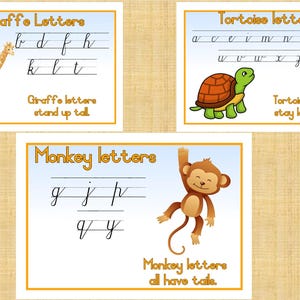 Giraffe, Monkey, Tortoise Letters, Print and Cursive Classroom Posters ...