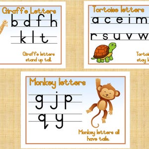 Giraffe, Monkey, Tortoise Letters, Print and Cursive Classroom Posters ...
