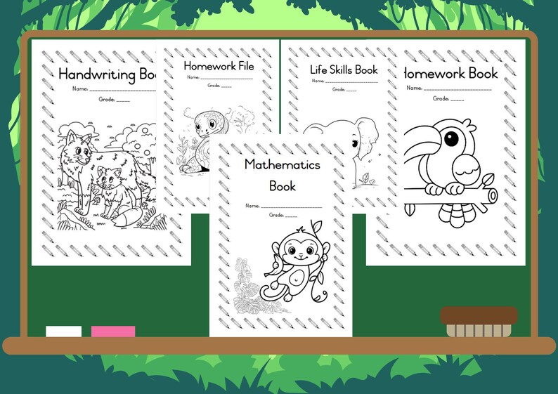 Jungle Theme Classwork Book Covers: English, Afrikaans, Mathematics ...