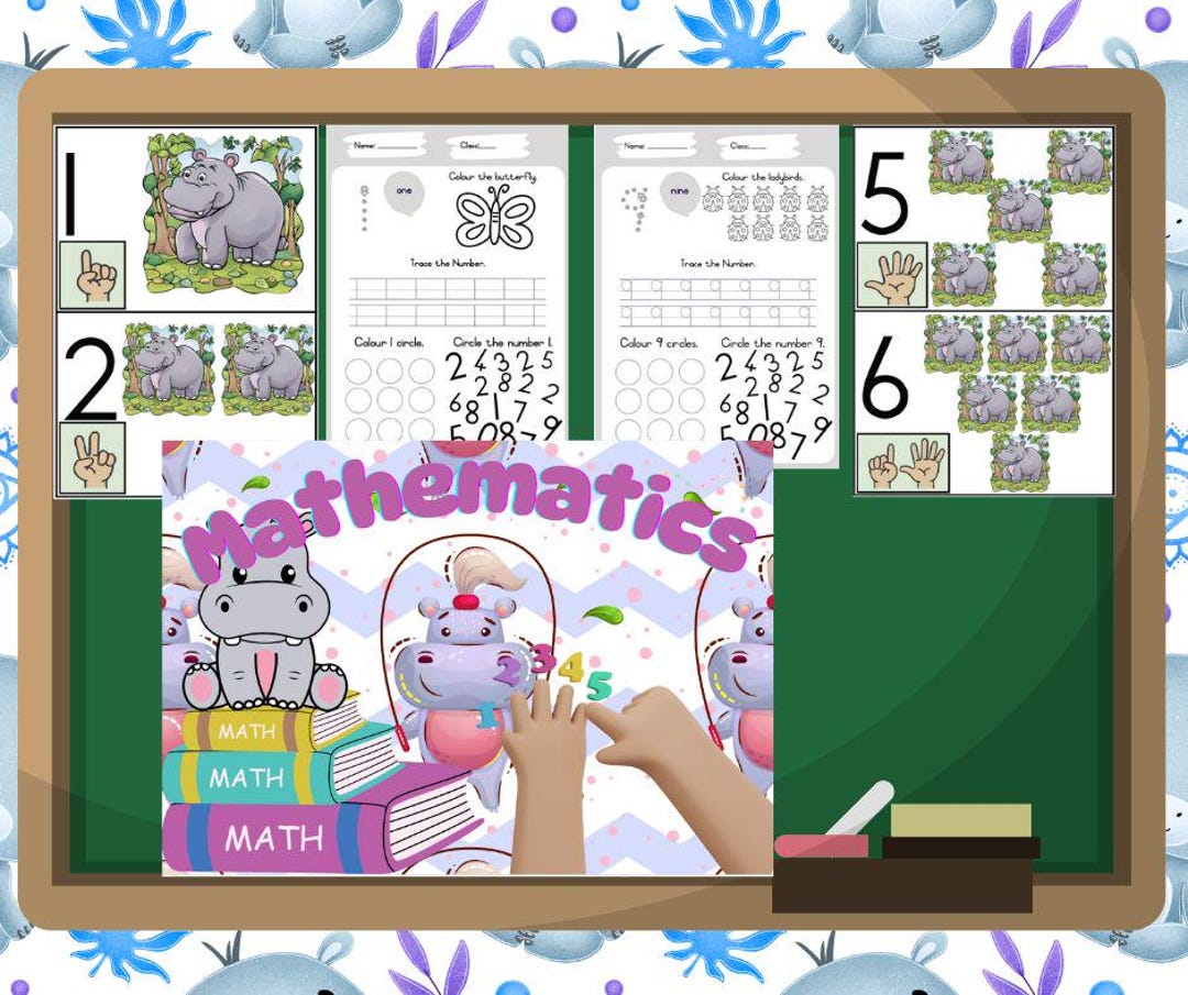 Hippo Theme Mathematics Posters: Finger Counting 1 - 9, Number Tracing ...