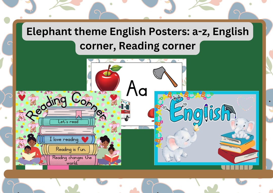 Elephant Theme English Posters: Alphabet a - Z, English Corner, Reading ...