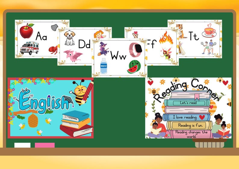 Bee Theme English Posters: Alphabet a - Z, English Corner, Reading ...