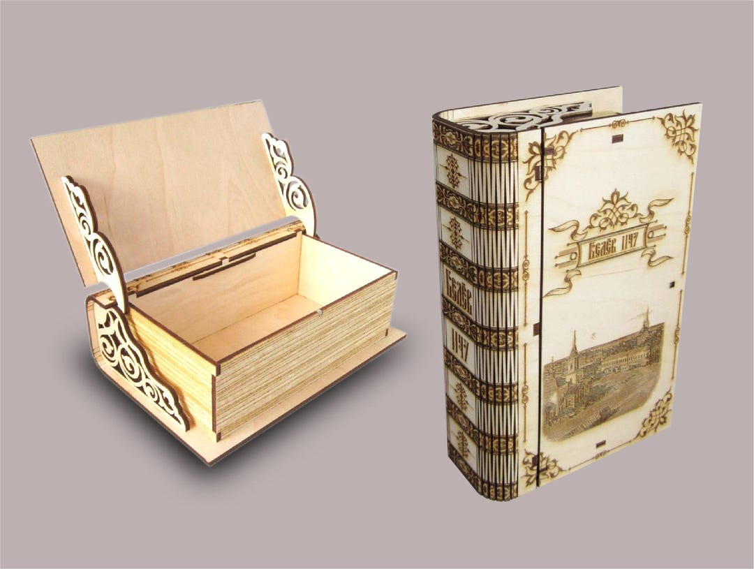 Engraved Wooden Book Box SVG: 3D Puzzle Laser Cut File (4mm) (digital ...