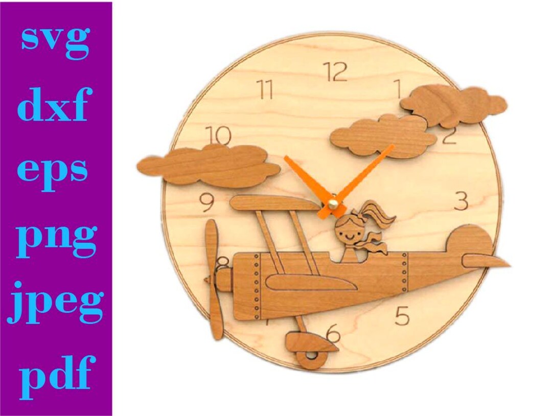 Plane Wall Clock 3D Model Puzzle: Girl Pilot Laser Cut File (SVG, DXF ...