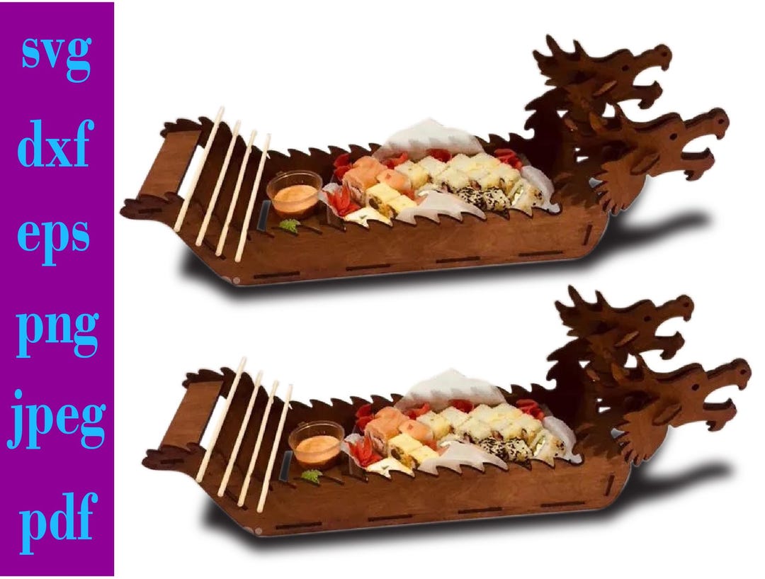 Dragon Boat Sushi Tray: 3D Model Laser Cut File 4mm (DXF, SVG) - Etsy