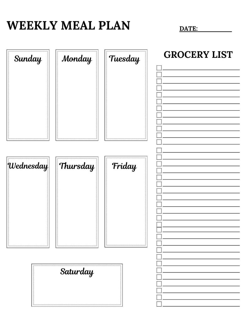 Simple Weekly Meal Plan - Etsy