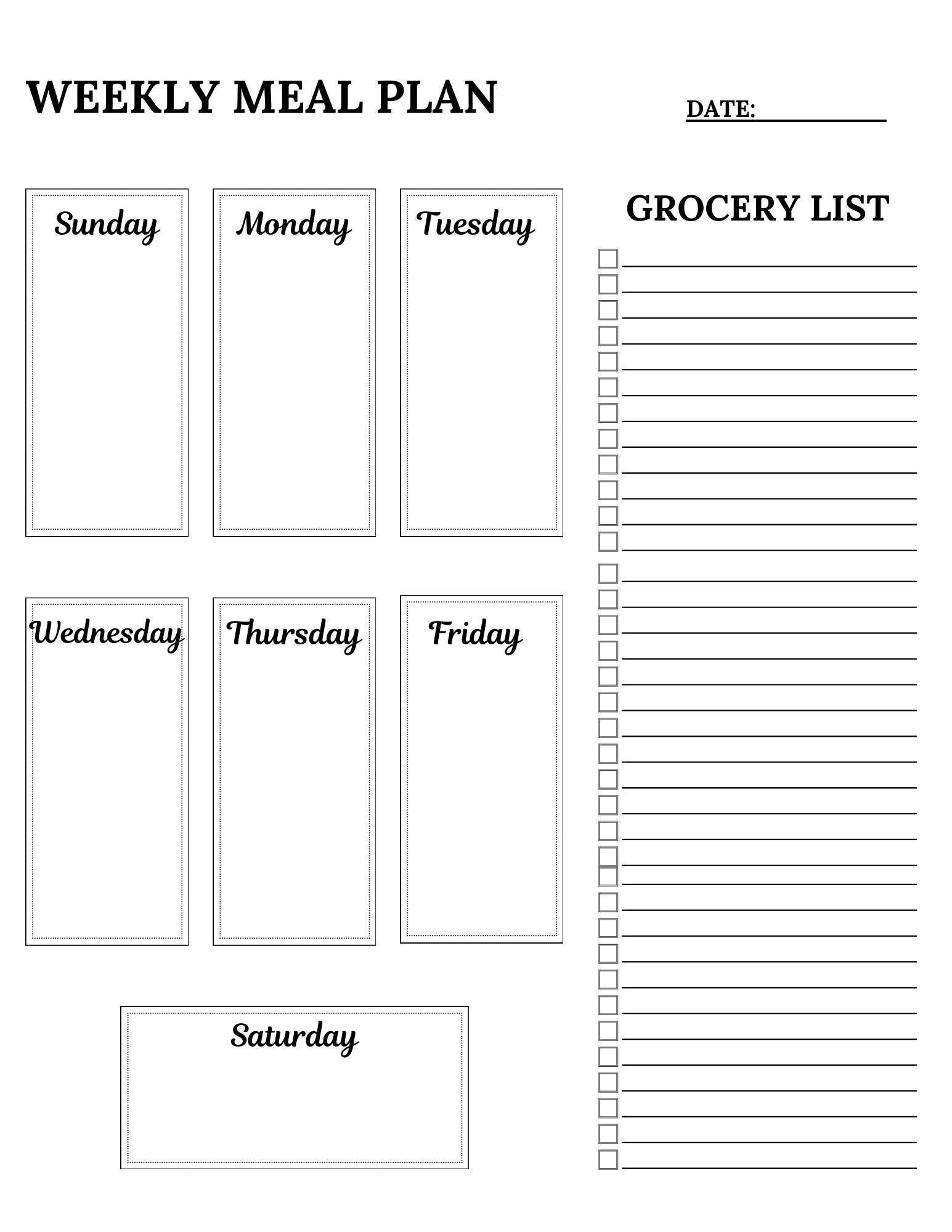 Simple Weekly Meal Plan - Etsy