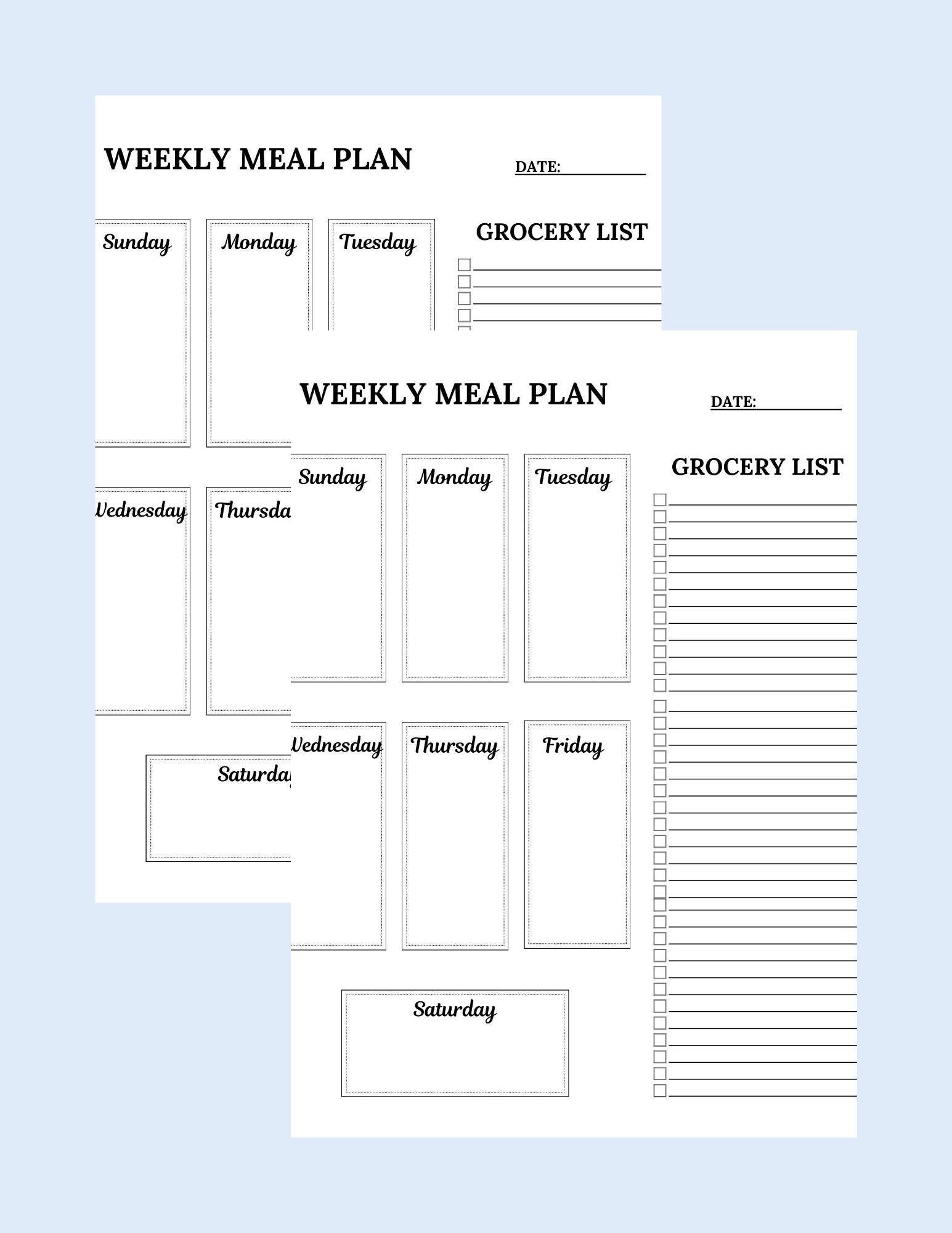 Simple Weekly Meal Plan - Etsy