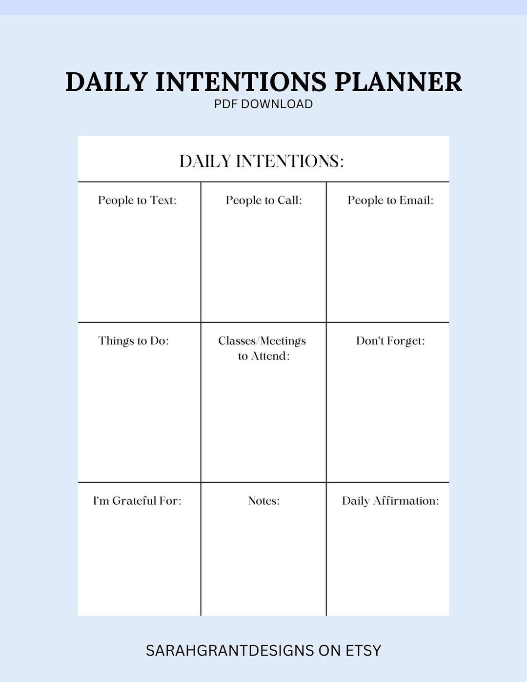 Daily Intentions Planner/outline - Etsy