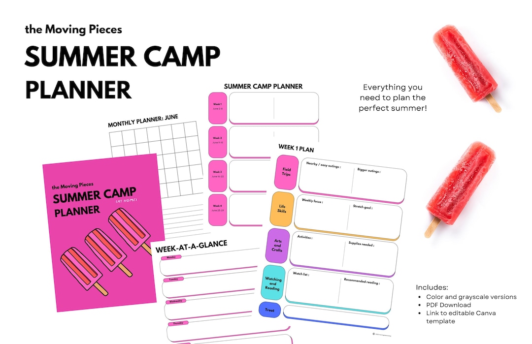 Summer Camp Planner Template With PDF Download and Link to Editable ...