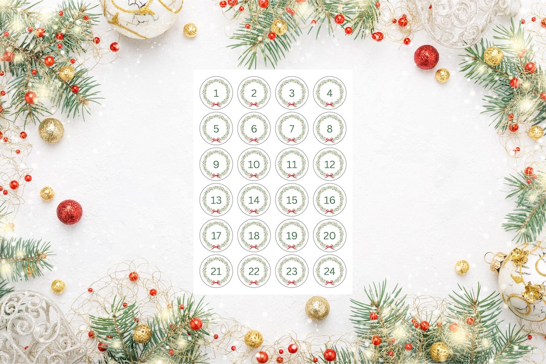 Christmas Advent Calendar | 24 Printable Numbers | A4 PDF Template for ...