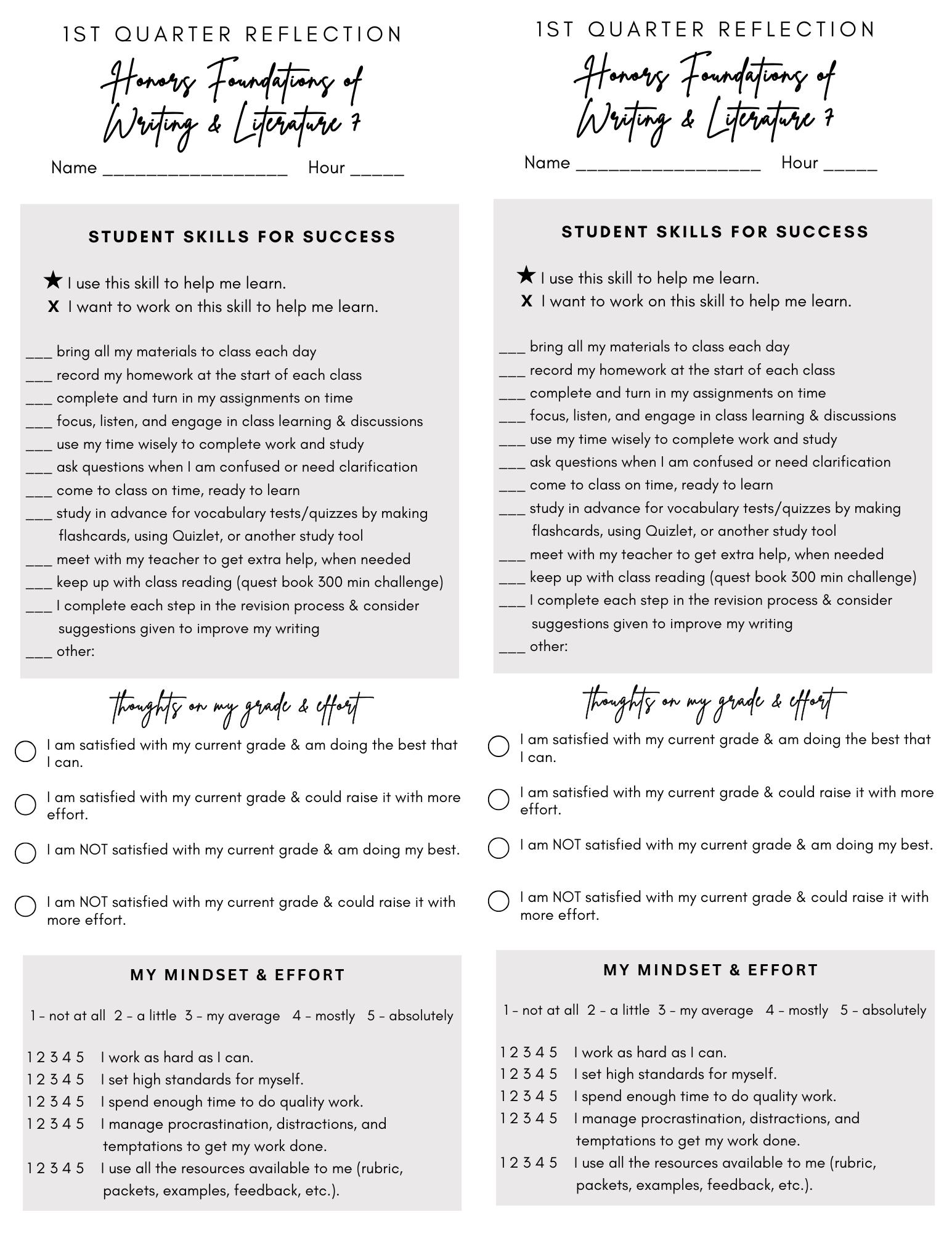 Parent-teacher Conference -- Student Reflection Template (editable) - Etsy