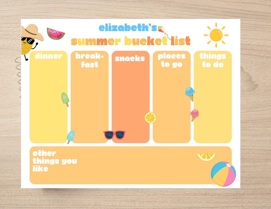 Summer/vacation Bucket List (template) - Etsy