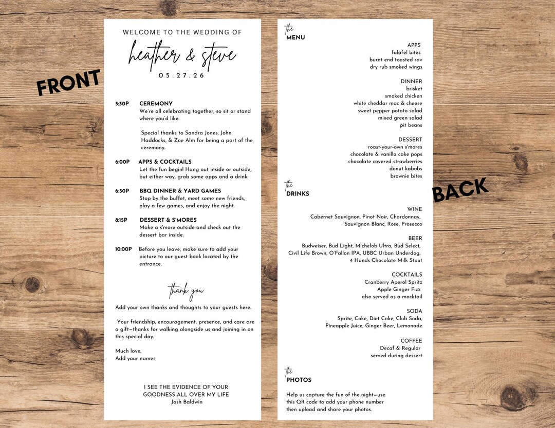 Wedding Printed Material (menus, Program, Etc) (template) - Etsy