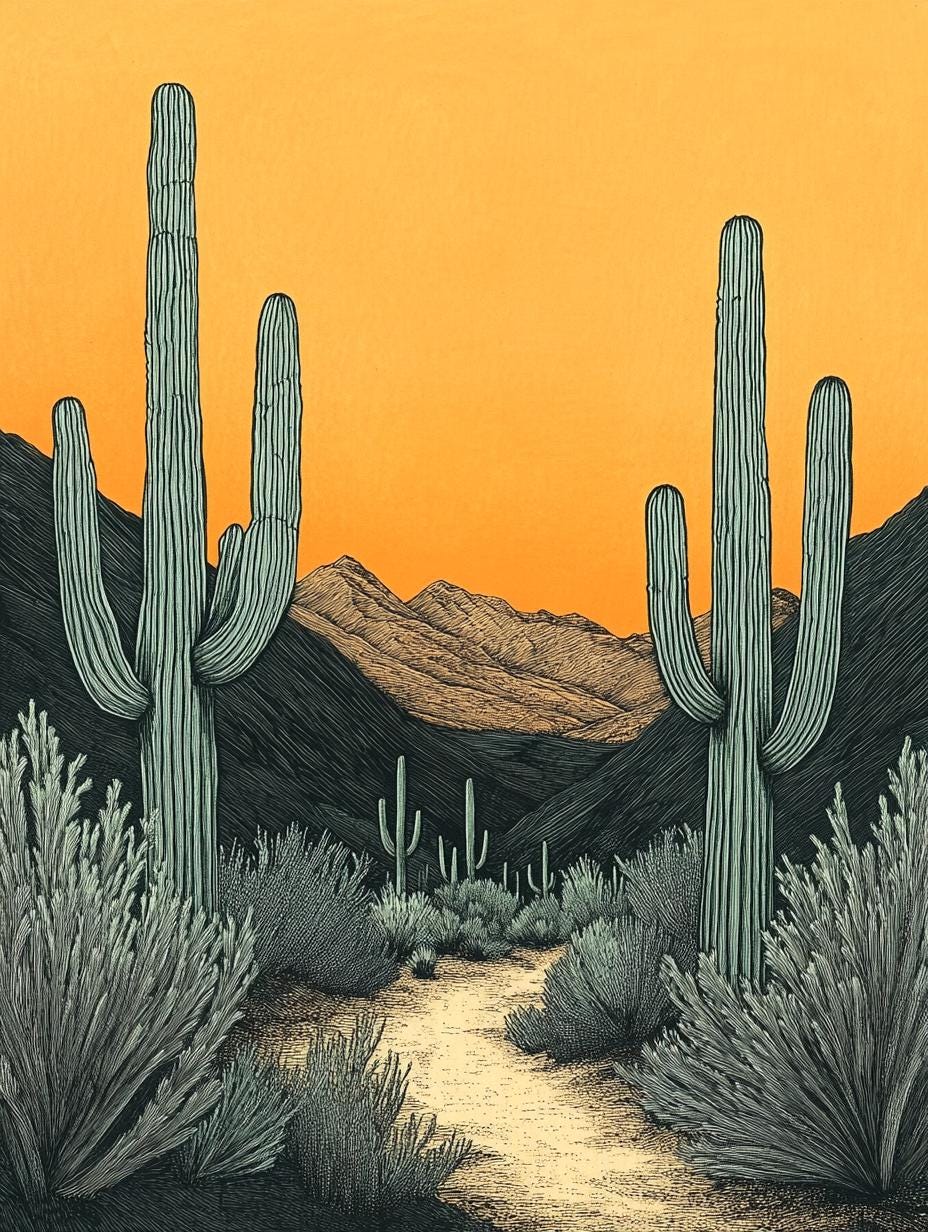 Digital Download: Desert Landscape Art With Cacti and Golden Sunset - Etsy