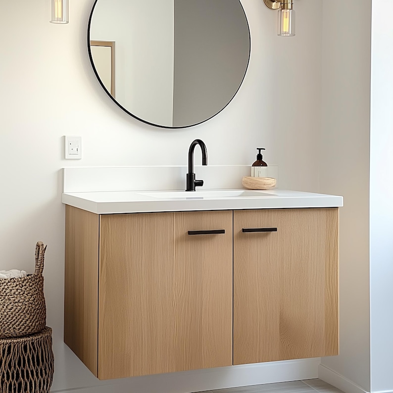 Handmade 36" White Oak Floating Vanity, Modern Euro Slab Design - Etsy