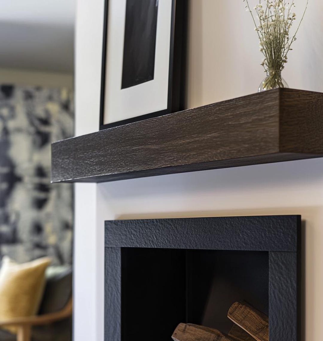 Black Stained Oak Box Beam Mantel, Handcrafted Fireplace Shelf - Etsy