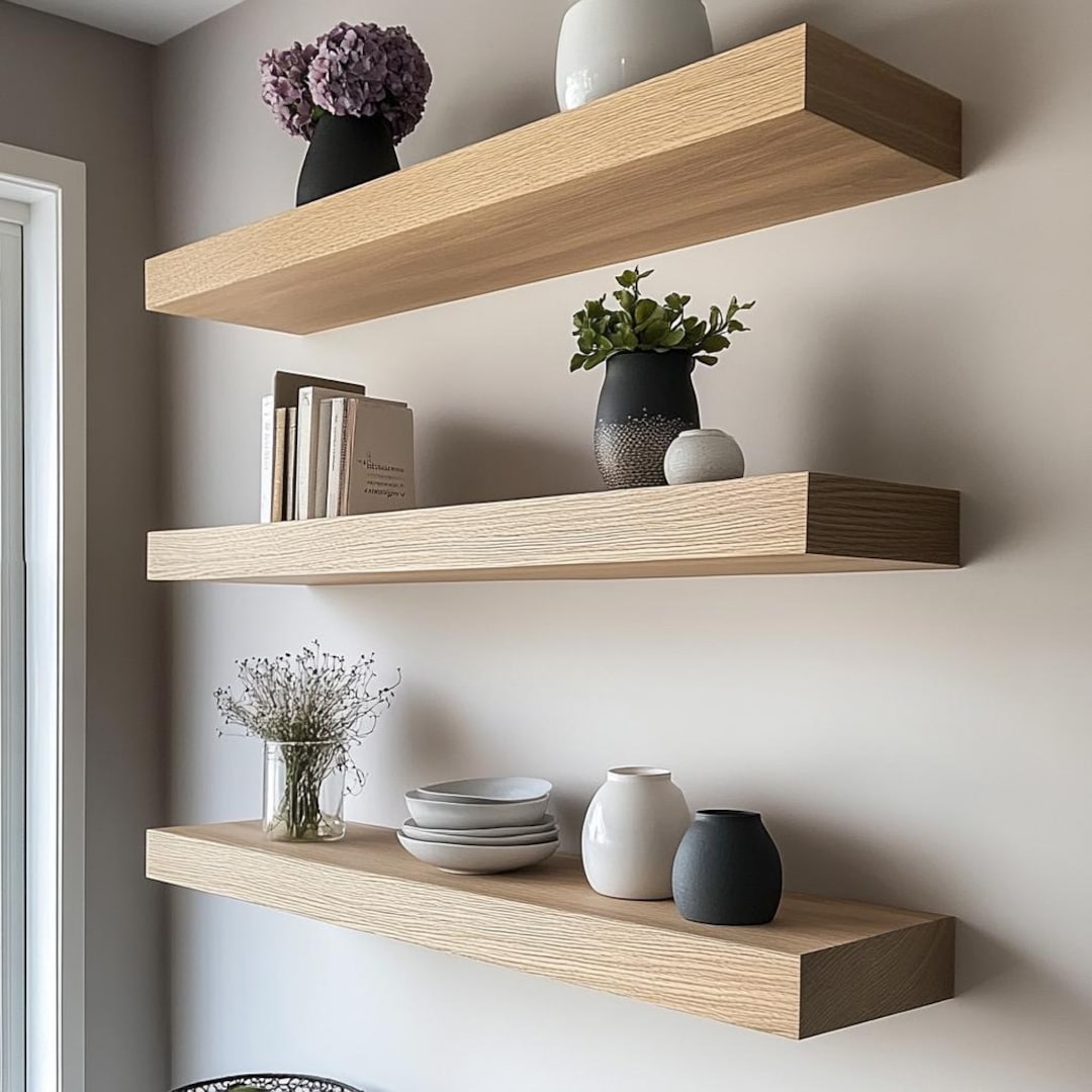 Solid White Oak Floating Shelf, Modern, Oak Wood Shelf, Floating Shelf ...