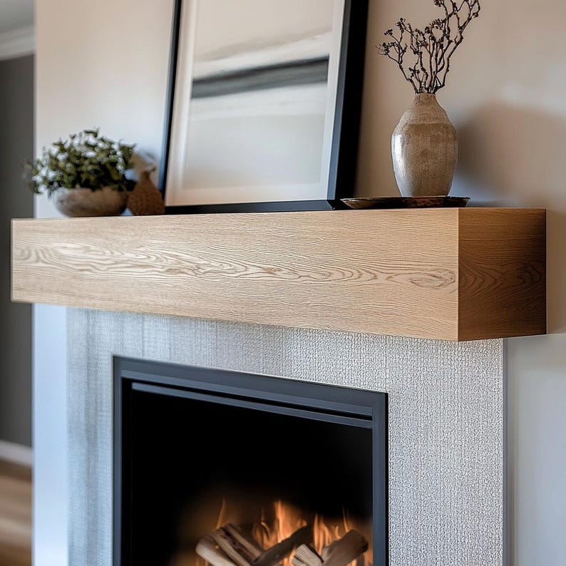 Custom Solid White Oak Floating Mantel, Handmade Modern Fireplace - Etsy UK