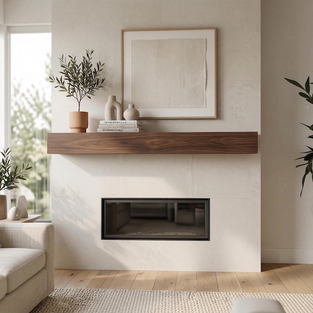 Custom Solid Walnut Mantel, Floating Mantelpiece, Wooden Fireplace ...