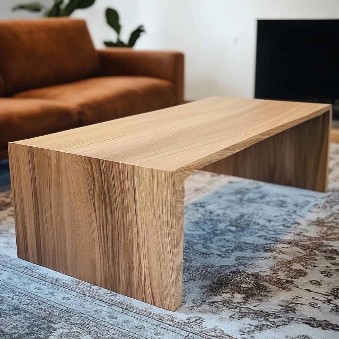 Modern White Oak Waterfall Custom Coffee Table , Solid Wood Large Table ...