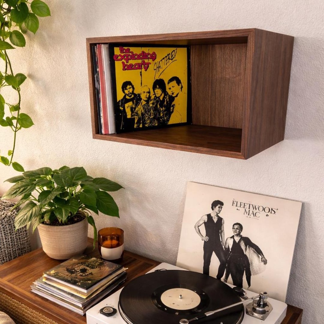 Hardwood Floating Vinyl Record Shelf, Solid Walnut, White Oak Units ...