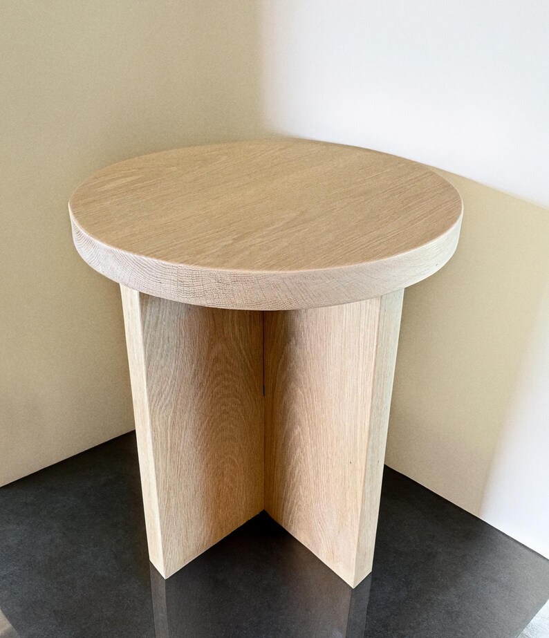 Modern Round Side Table, White Oak Table, Minimalist End Table, Sofa ...