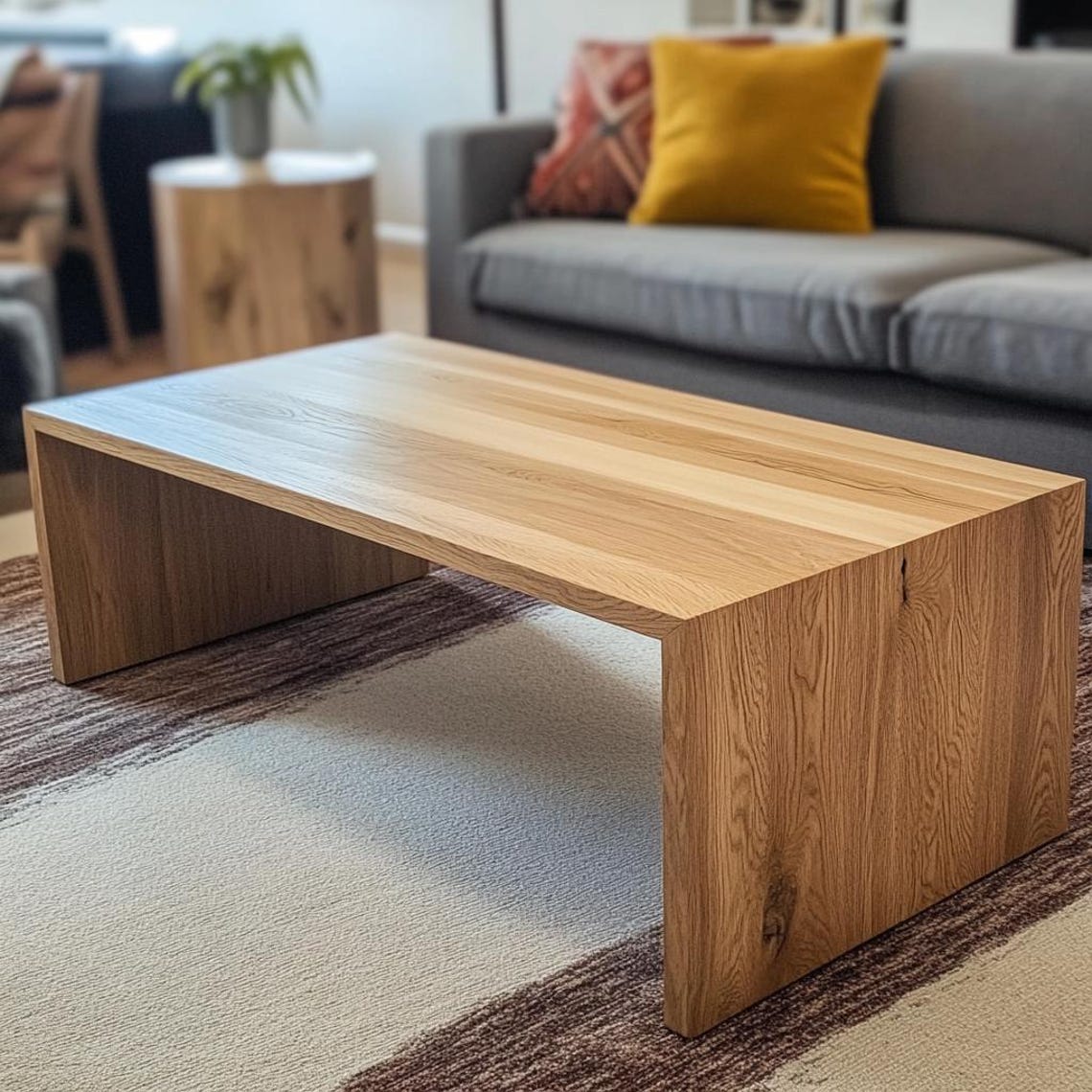 Modern White Oak Waterfall Custom Coffee Table , Solid Wood Large Table ...