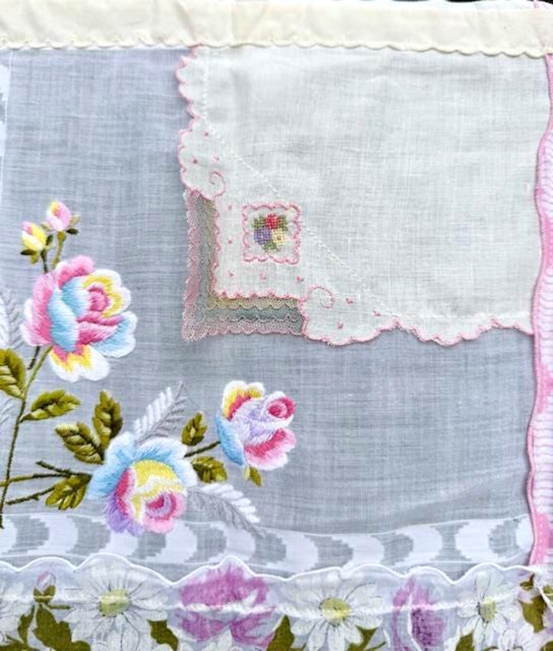 Vintage Handkerchief Window Panel Curtain Floral Country - Etsy