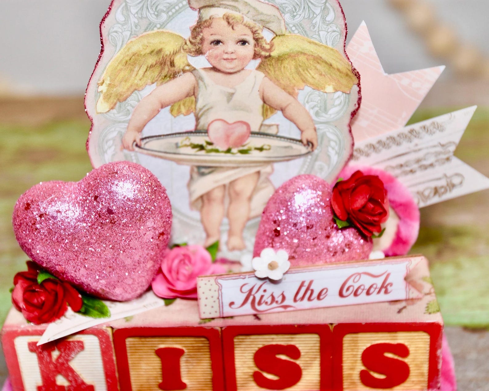 Vintage Valentine Centerpiece. Alphabet Blocks "kiss" the Cook ...