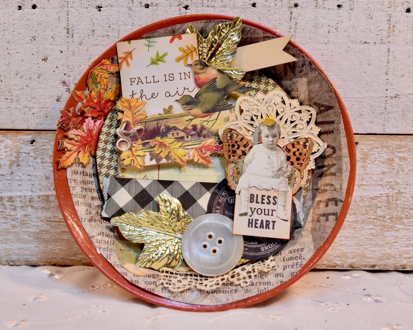 Sweet Mixed Media Collage Fall Themed Refrigerator Magnet With Vintage ...