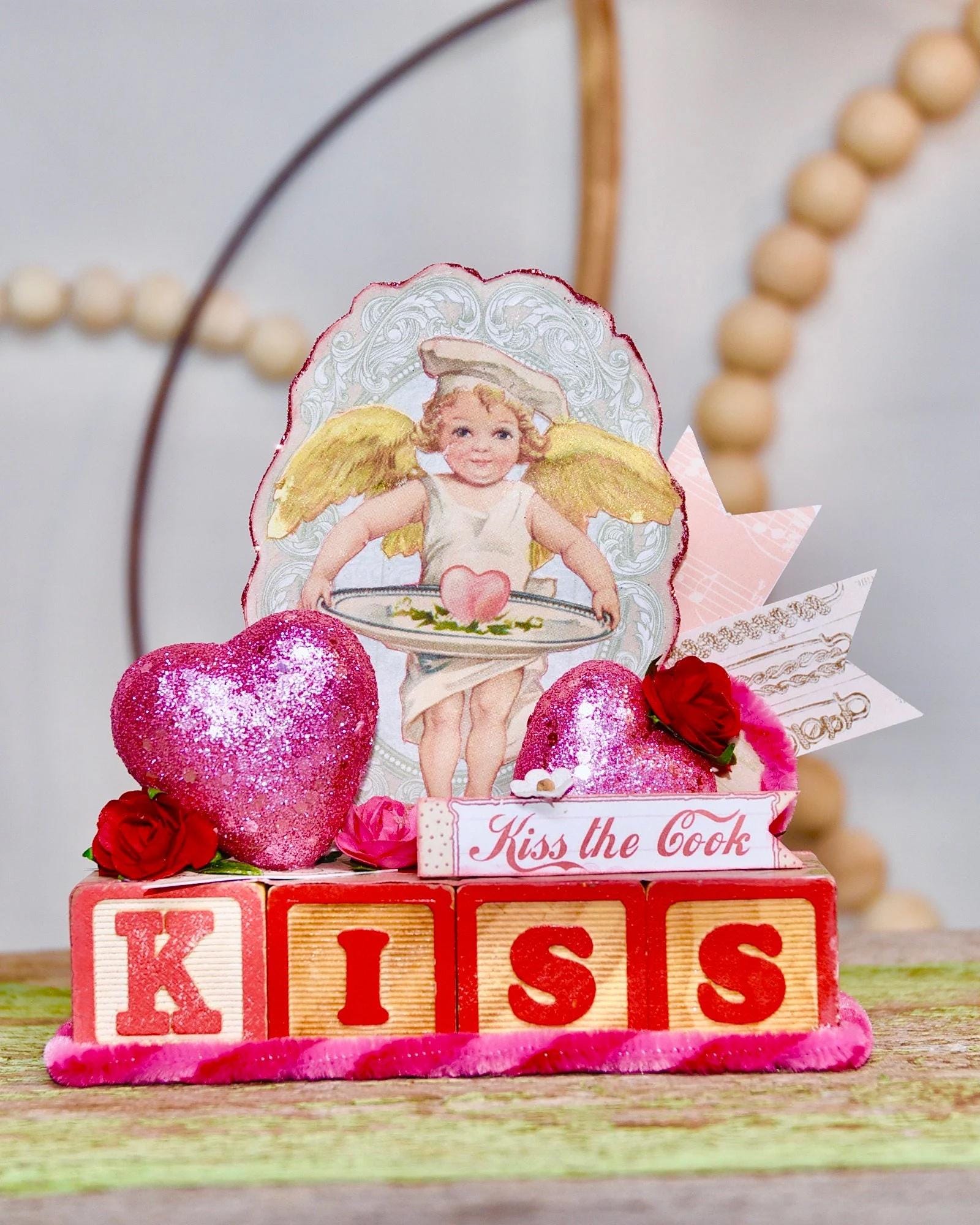 Vintage Valentine Centerpiece. Alphabet Blocks "kiss" the Cook ...