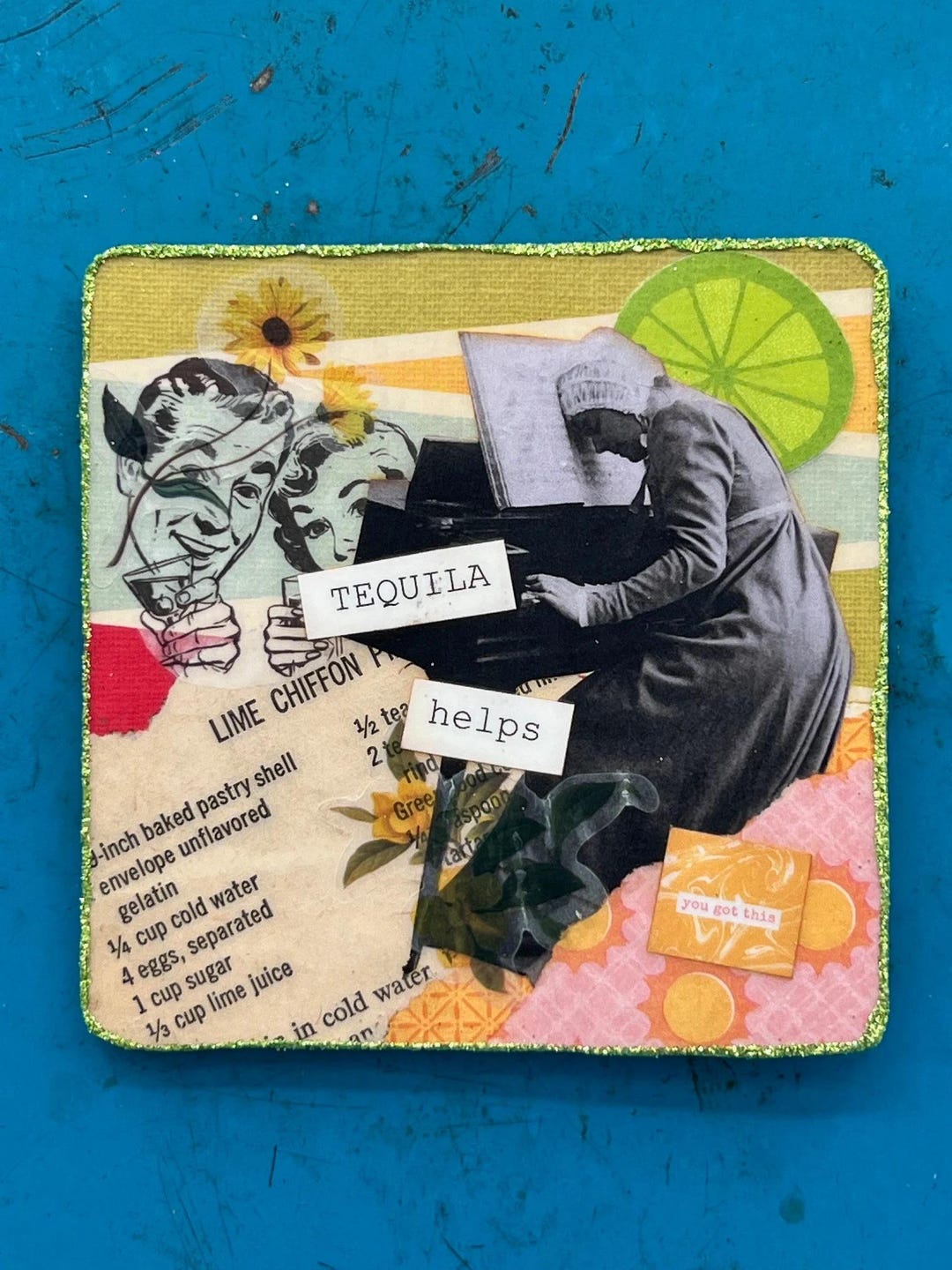 Tequila Snarky, Mixed Media Collage Art, Retro Housewife Refrigerator ...
