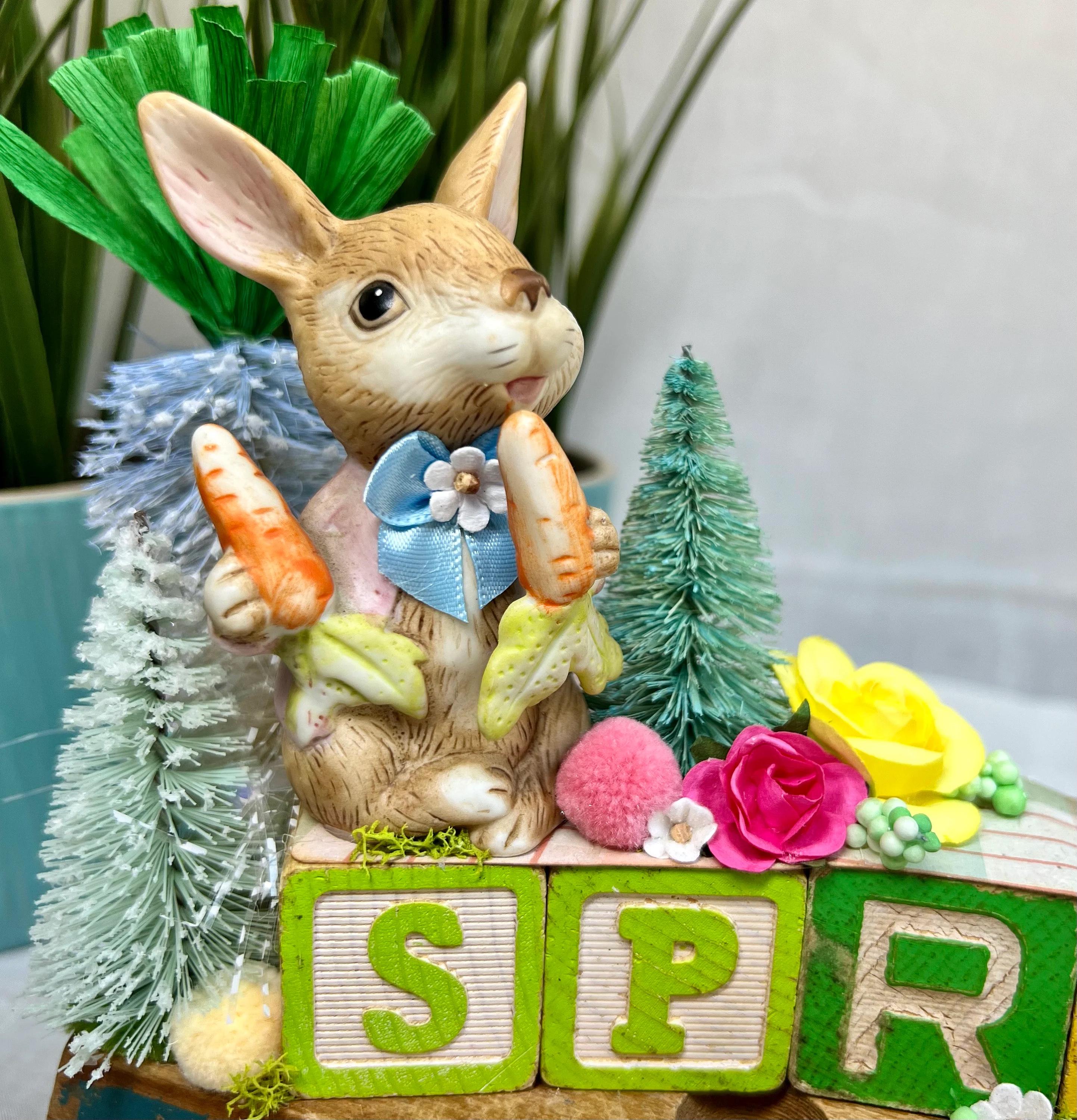 Vintage Spring Centerpiece. Alphabet Blocks Decorated With Porcelain ...